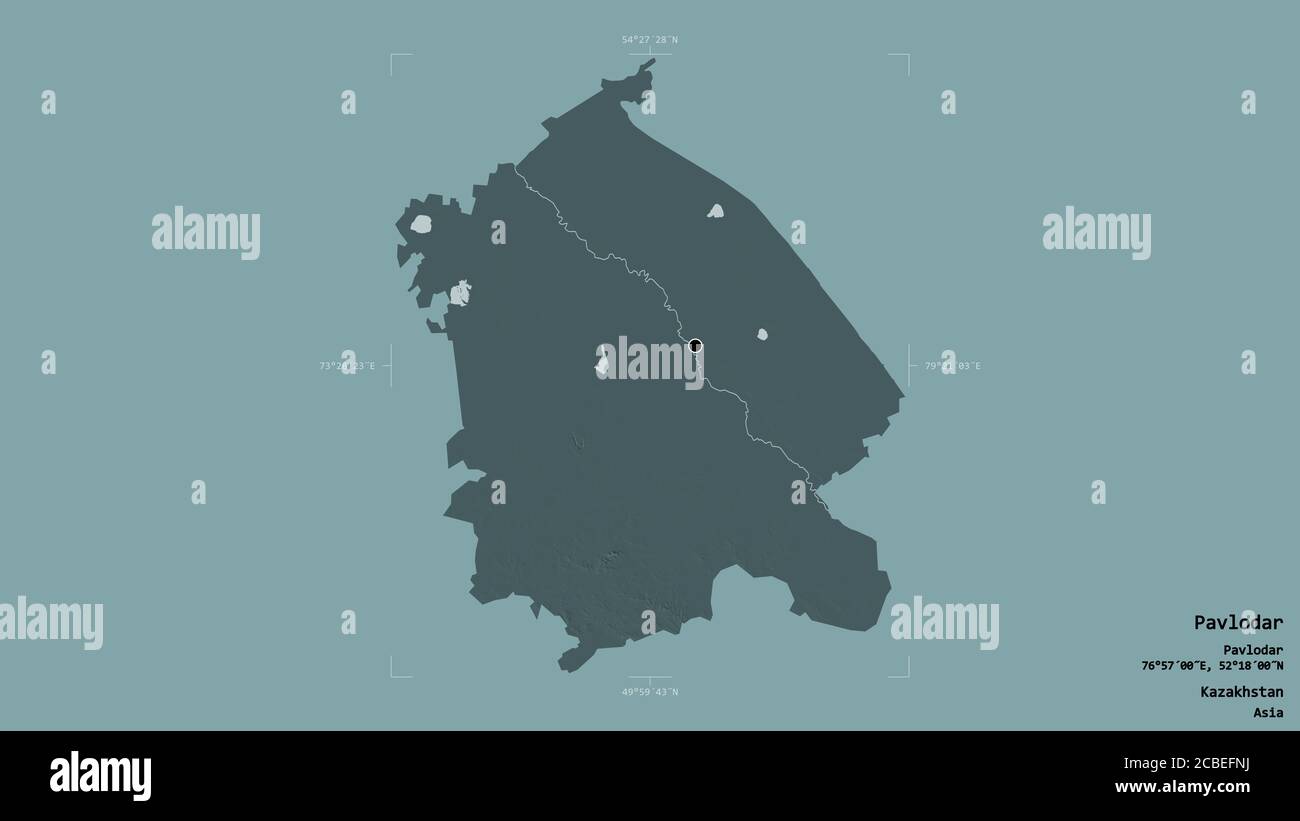 Area of Pavlodar, region of Kazakhstan, isolated on a solid background ...