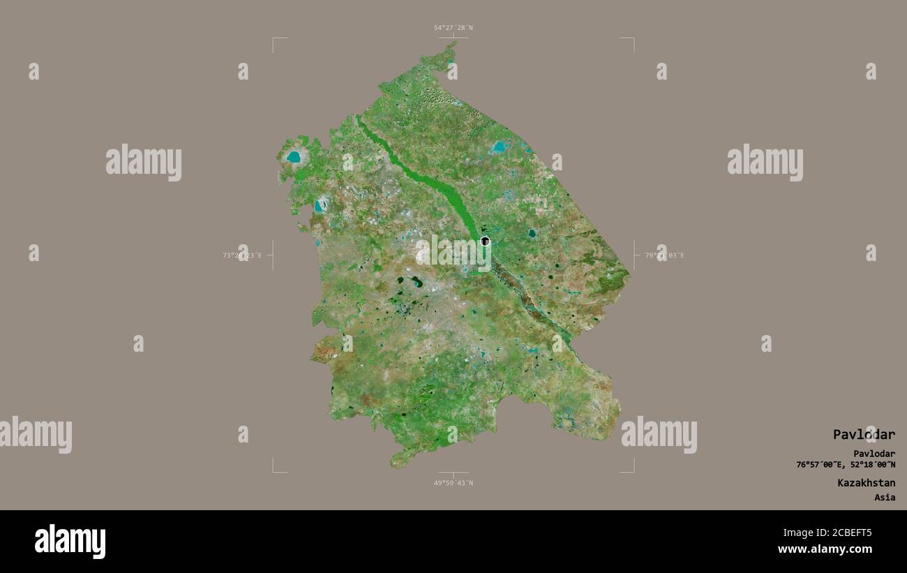 Area of Pavlodar, region of Kazakhstan, isolated on a solid background ...