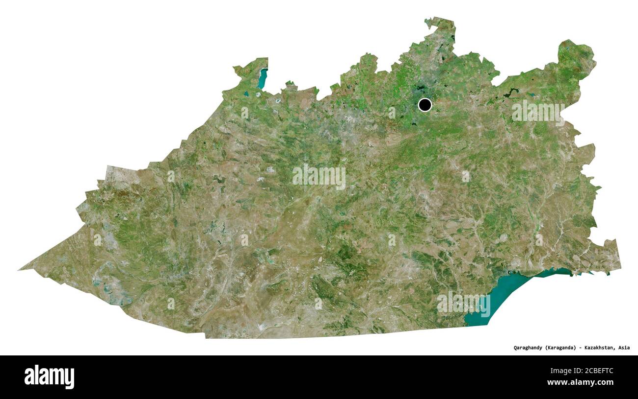 Shape of Qaraghandy, region of Kazakhstan, with its capital isolated on ...