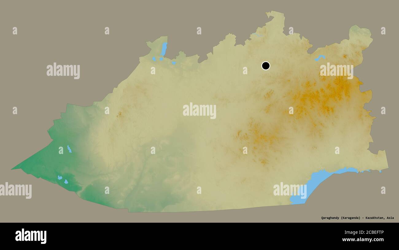 Shape of Qaraghandy, region of Kazakhstan, with its capital isolated on ...