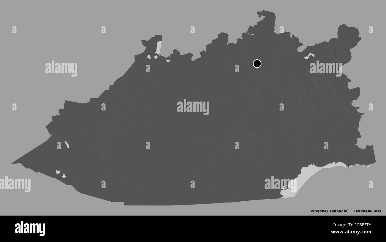 Shape of Qaraghandy, region of Kazakhstan, with its capital isolated on ...