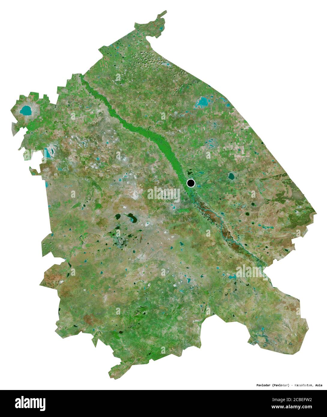 Shape of Pavlodar, region of Kazakhstan, with its capital isolated on ...