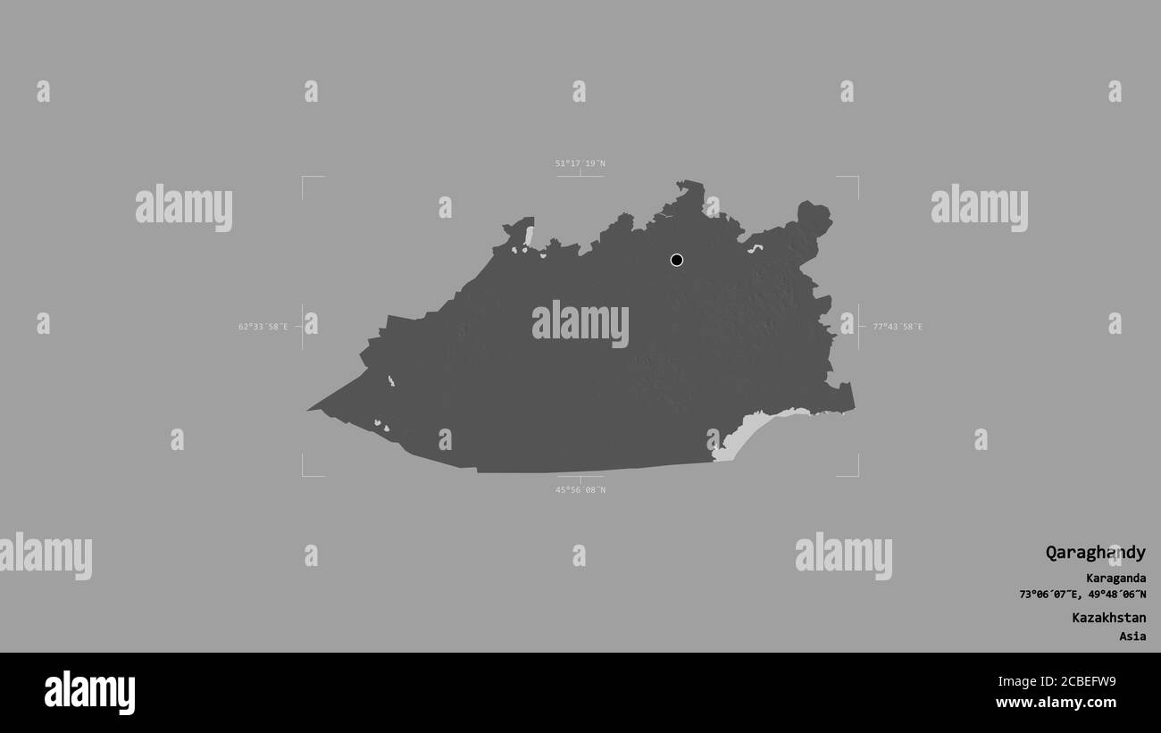 Area of Qaraghandy, region of Kazakhstan, isolated on a solid ...
