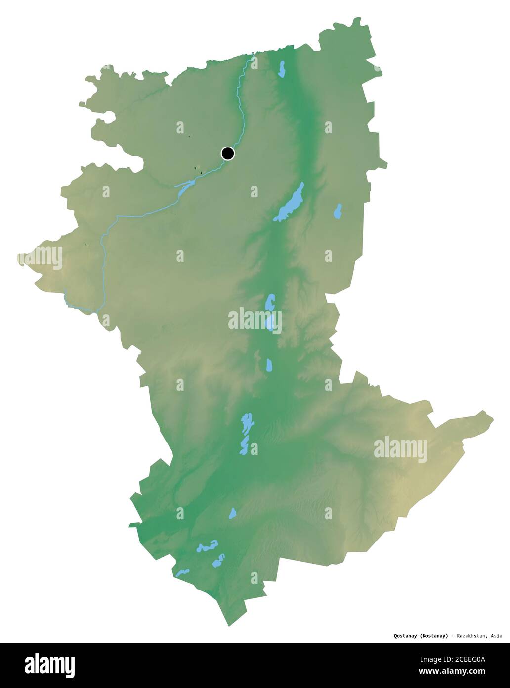Shape of Qostanay, region of Kazakhstan, with its capital isolated on ...
