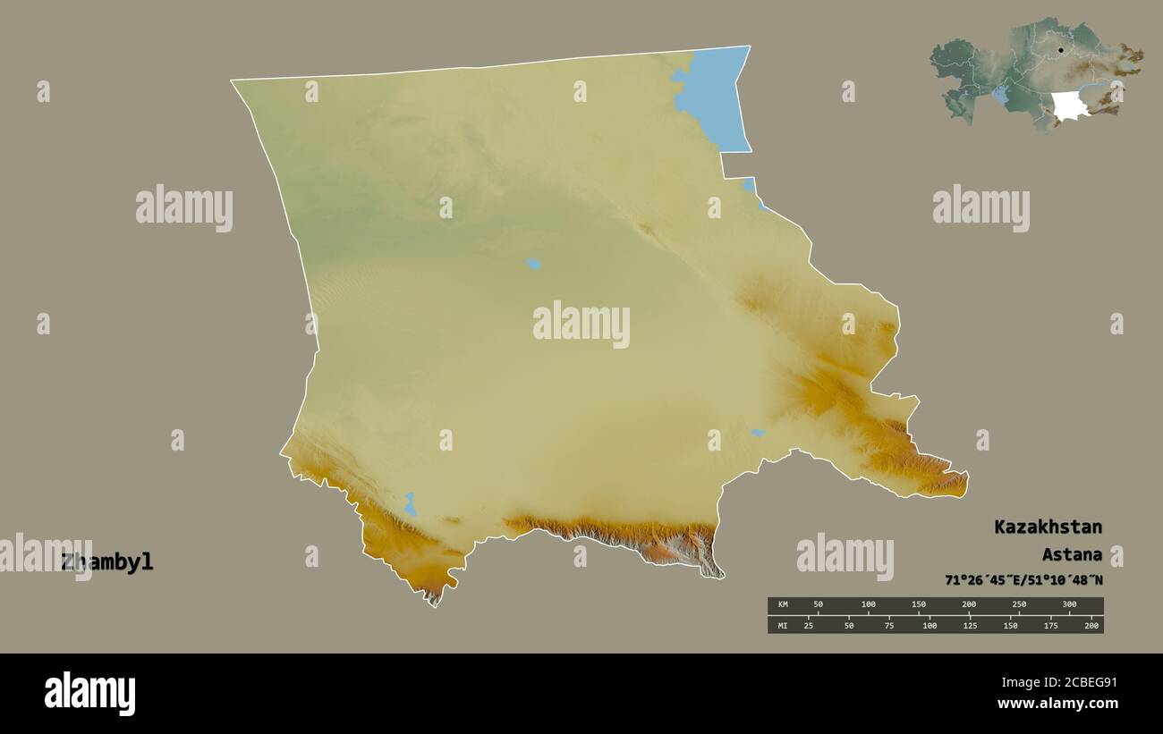 Shape of Zhambyl, region of Kazakhstan, with its capital isolated on ...