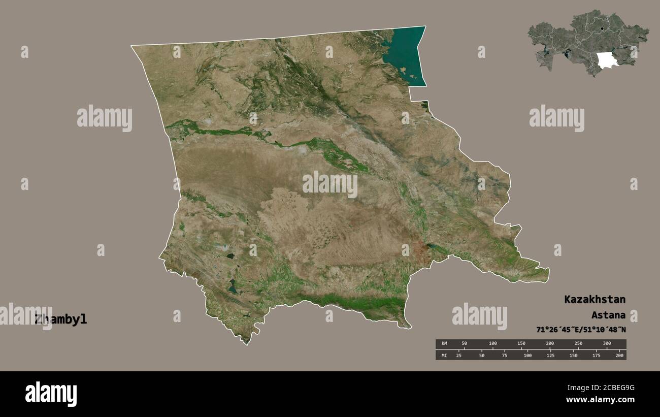 Shape of Zhambyl, region of Kazakhstan, with its capital isolated on ...