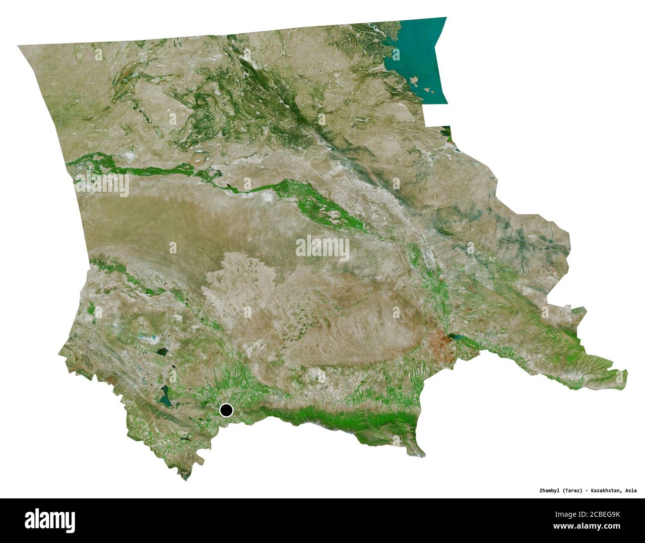 Shape of Zhambyl, region of Kazakhstan, with its capital isolated on ...