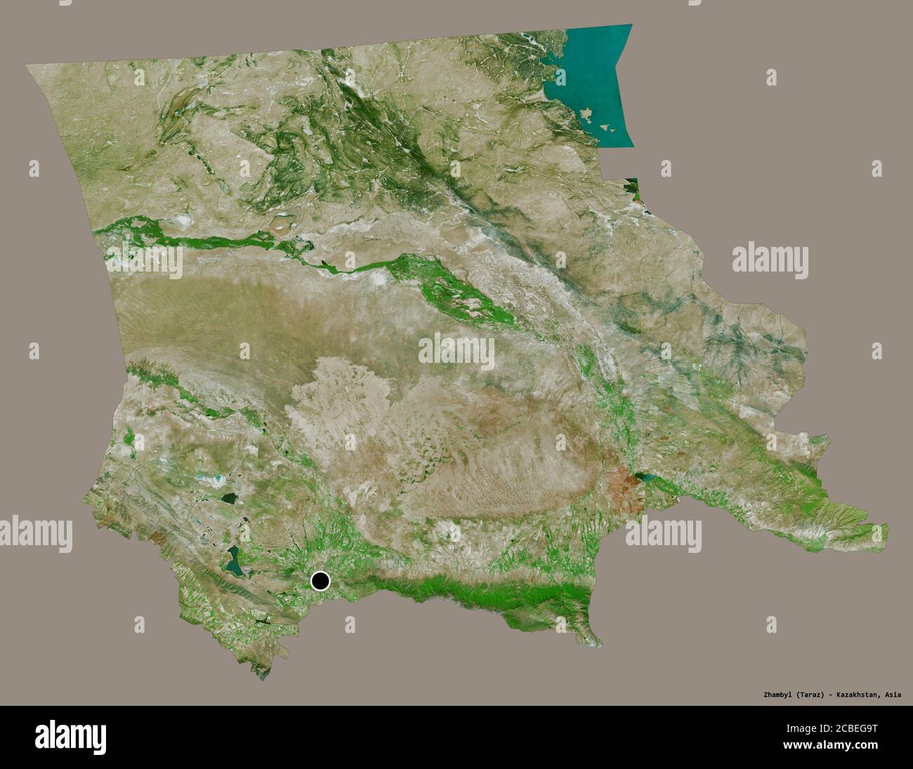 Shape of Zhambyl, region of Kazakhstan, with its capital isolated on a ...