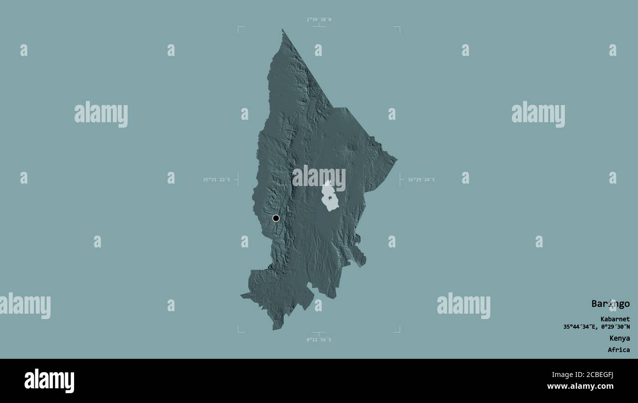 Area of Baringo, county of Kenya, isolated on a solid background in a ...