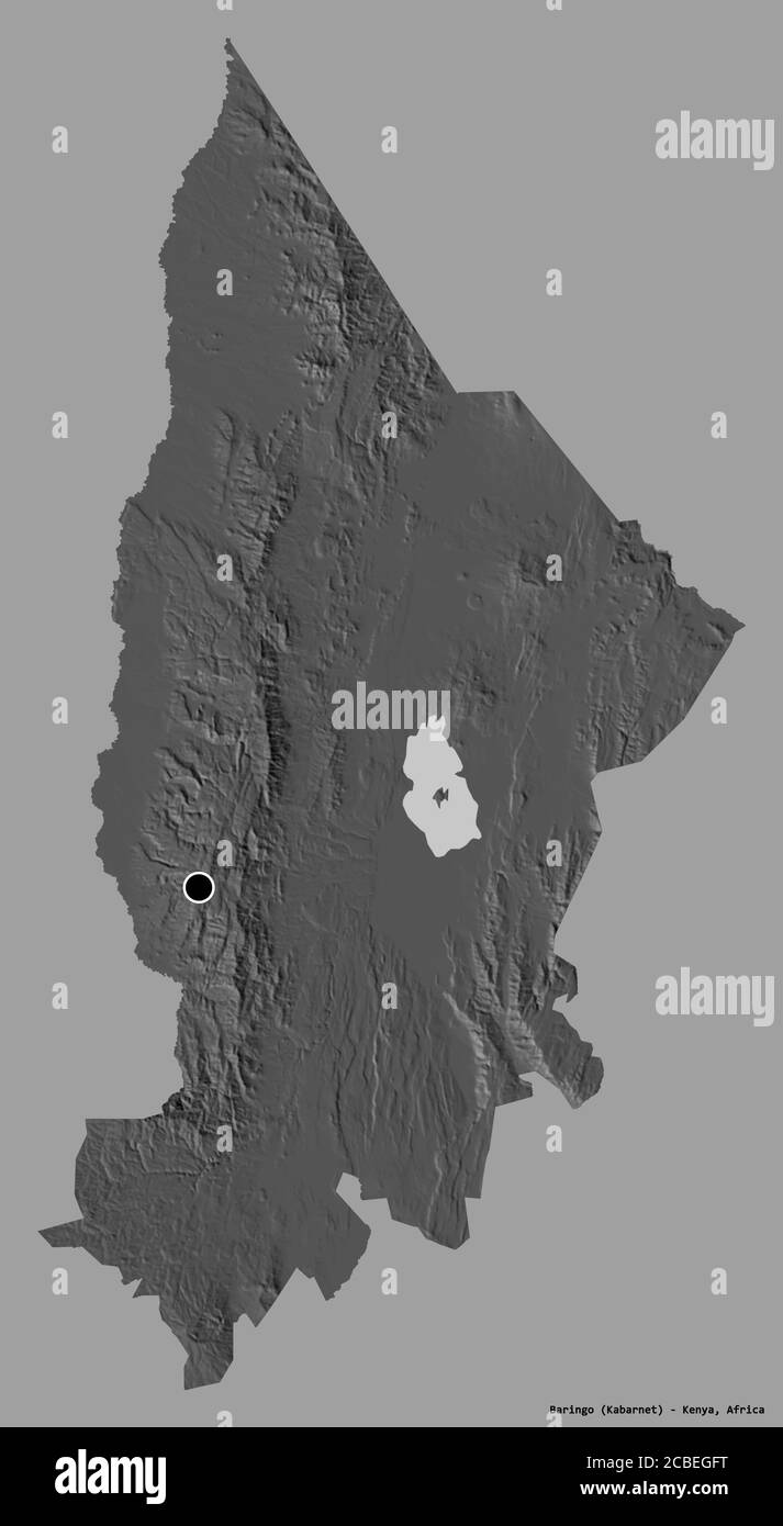 Shape of Baringo, county of Kenya, with its capital isolated on a solid ...