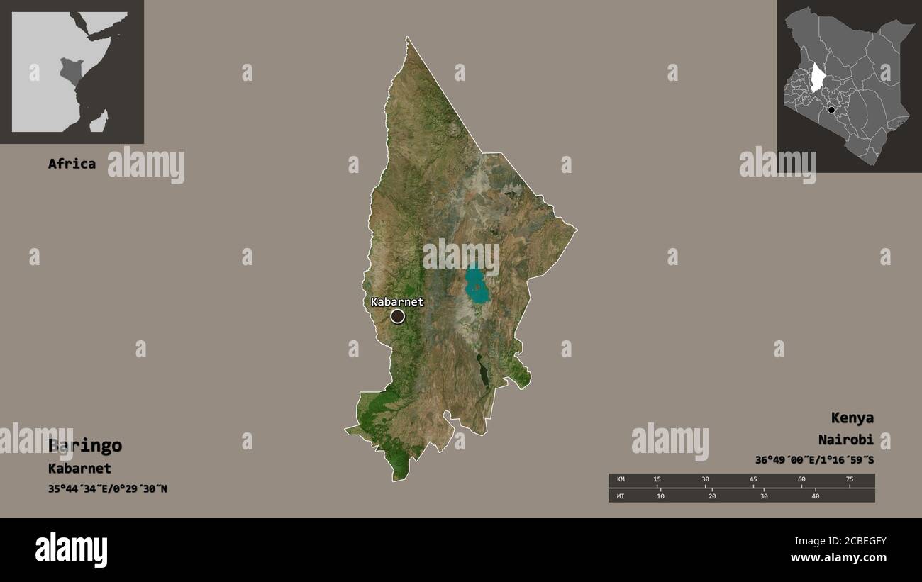 Shape of Baringo, county of Kenya, and its capital. Distance scale ...