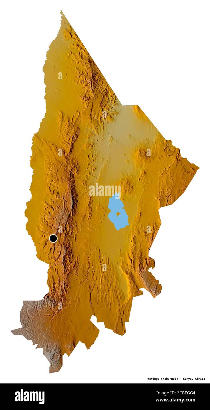 Shape of Baringo, county of Kenya, with its capital isolated on white ...