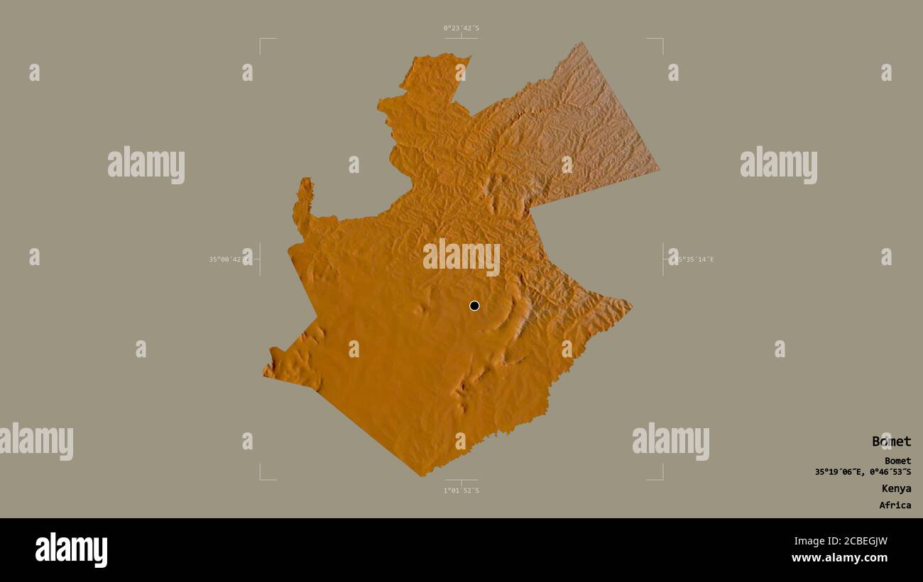 Area of Bomet, county of Kenya, isolated on a solid background in a ...