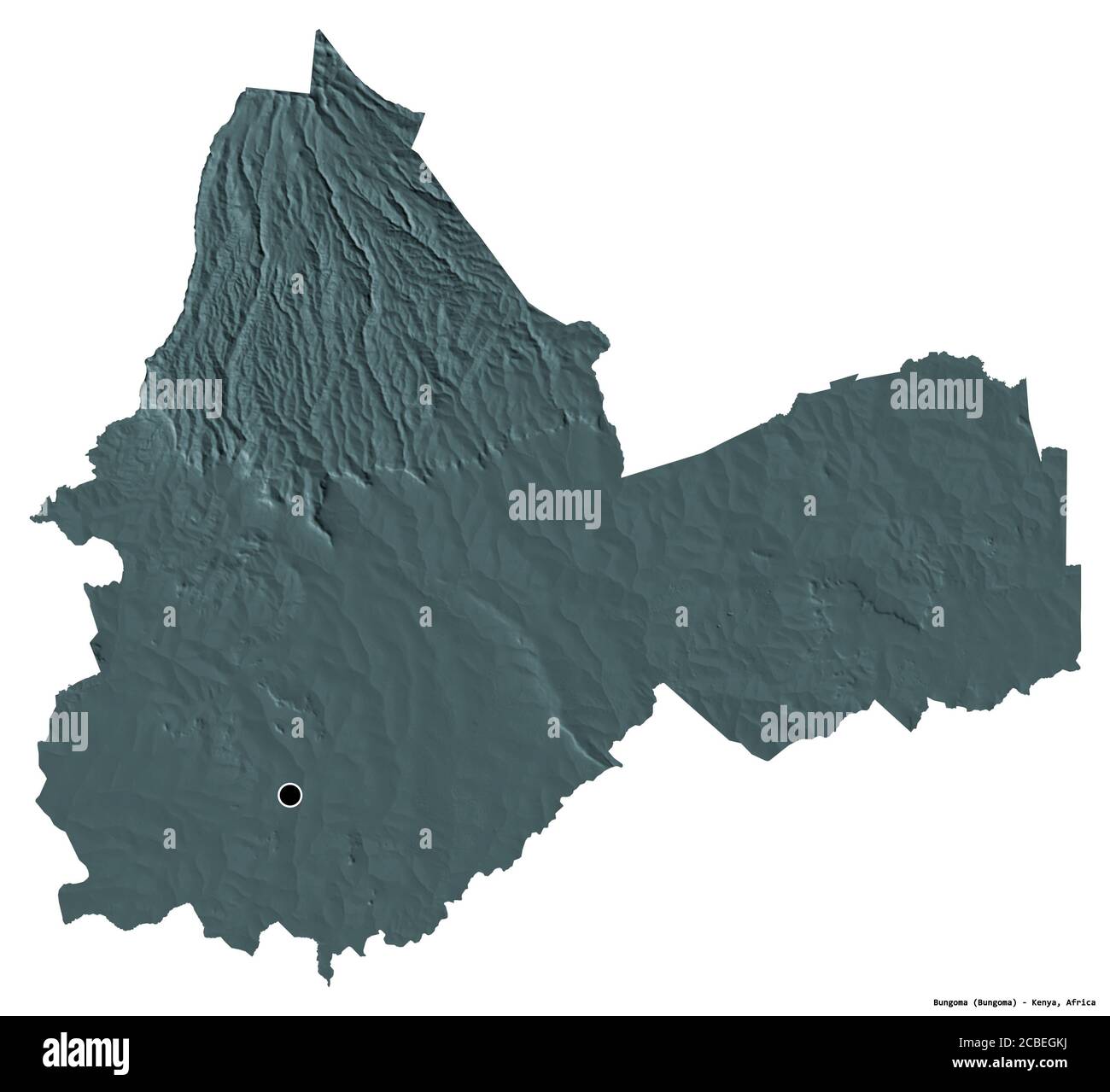 Shape of Bungoma, county of Kenya, with its capital isolated on white ...