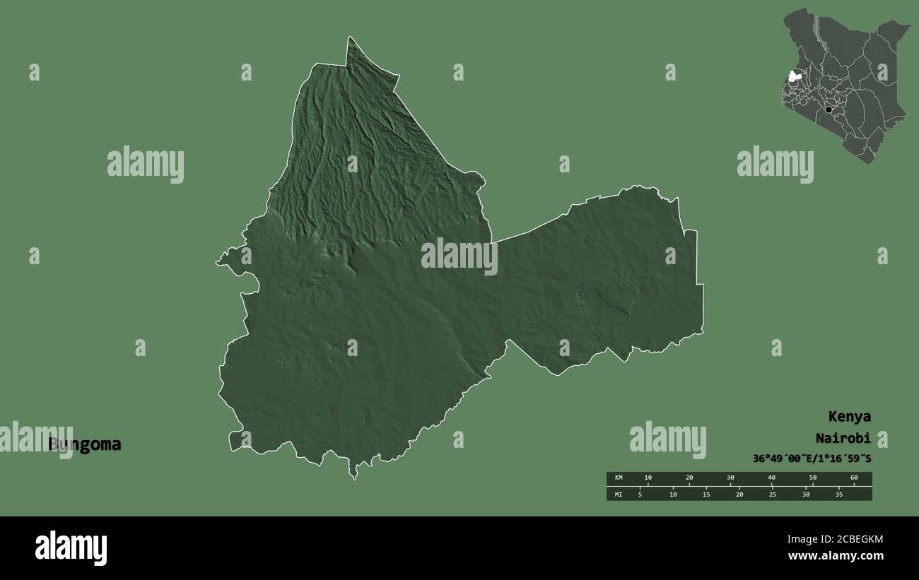 Shape of Bungoma, county of Kenya, with its capital isolated on solid ...