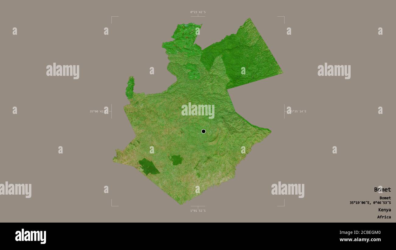 Area of Bomet, county of Kenya, isolated on a solid background in a ...