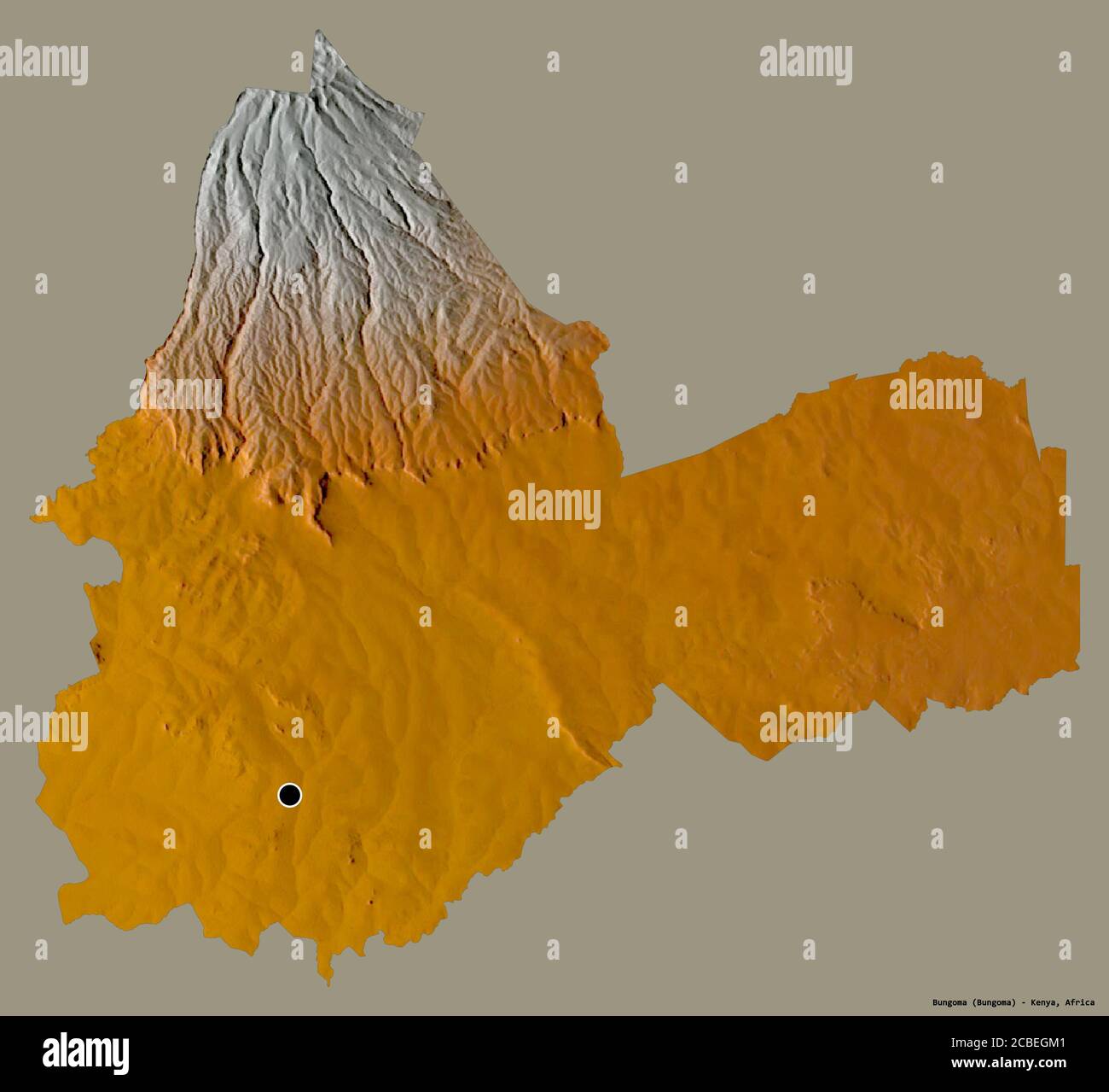 Shape of Bungoma, county of Kenya, with its capital isolated on a solid ...