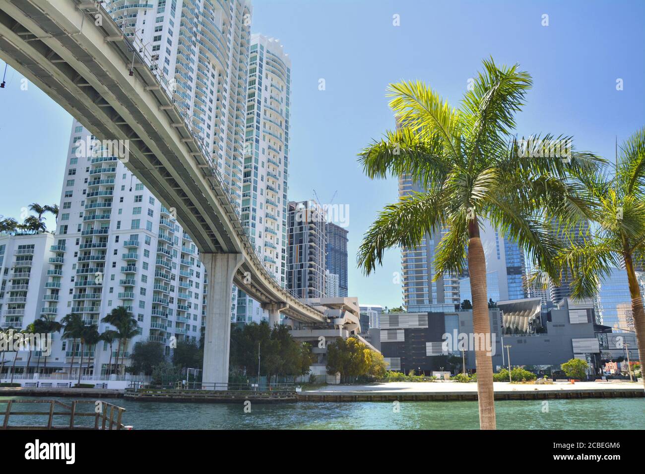 Miami bridge over the river in Brickell financial district in United ...