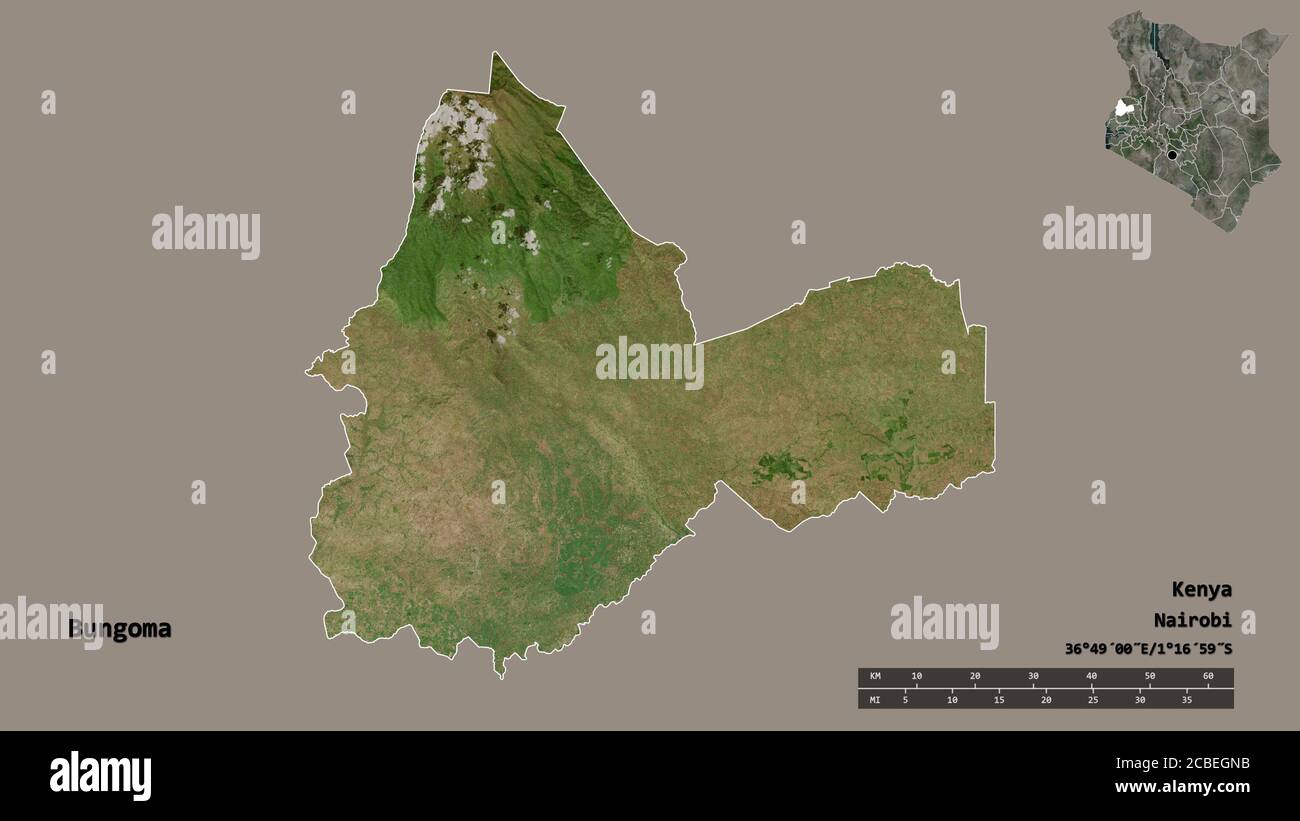 Shape of Bungoma, county of Kenya, with its capital isolated on solid ...