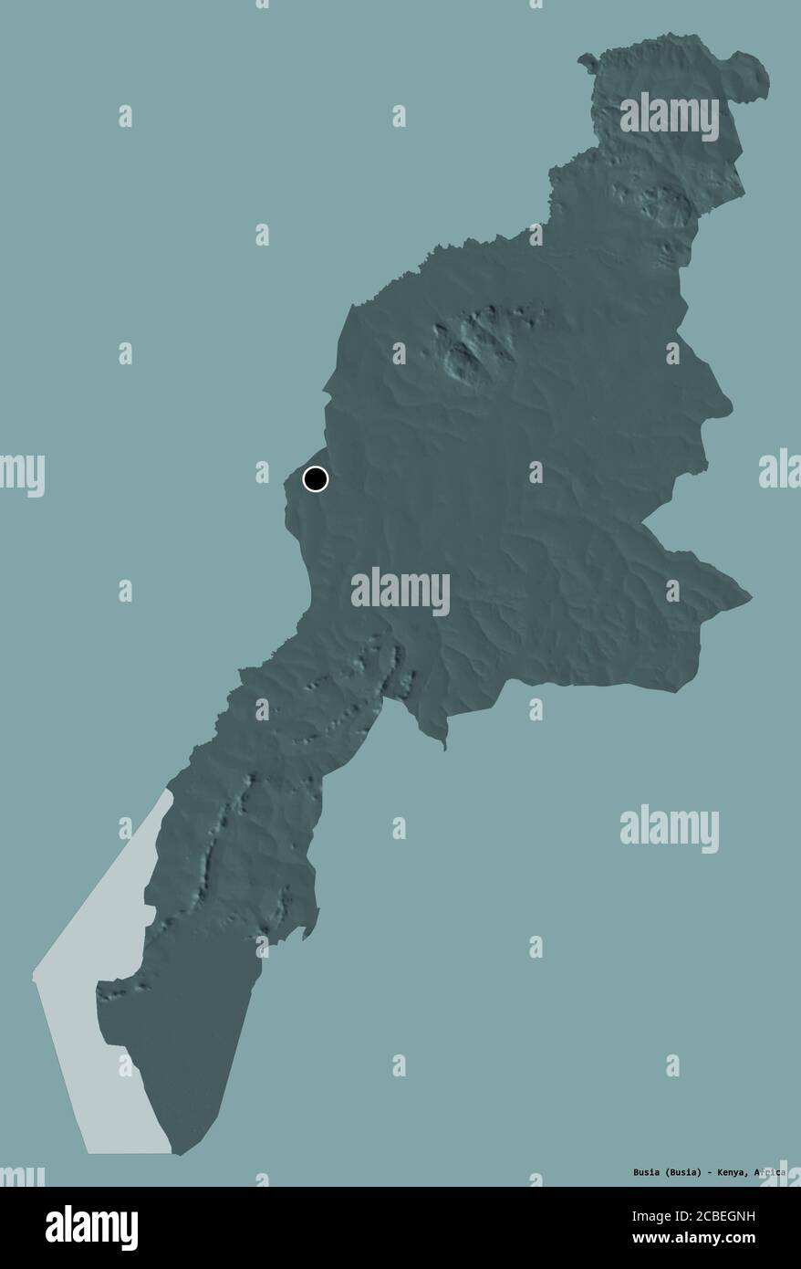 Shape of Busia, county of Kenya, with its capital isolated on a solid ...