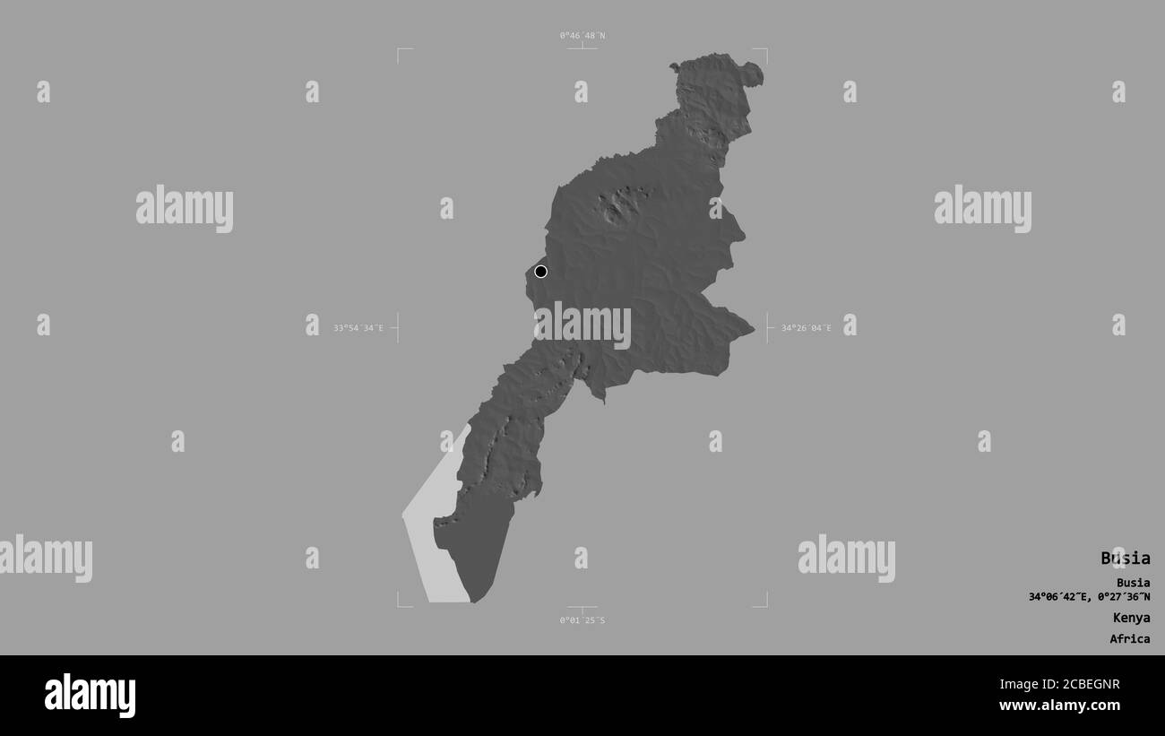 Area of Busia, county of Kenya, isolated on a solid background in a ...