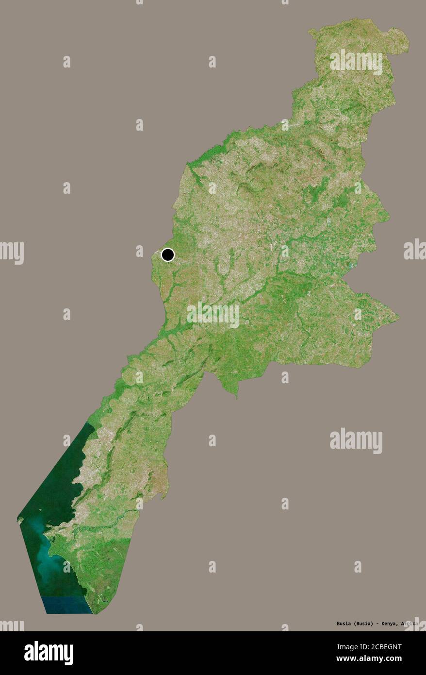 Shape of Busia, county of Kenya, with its capital isolated on a solid ...