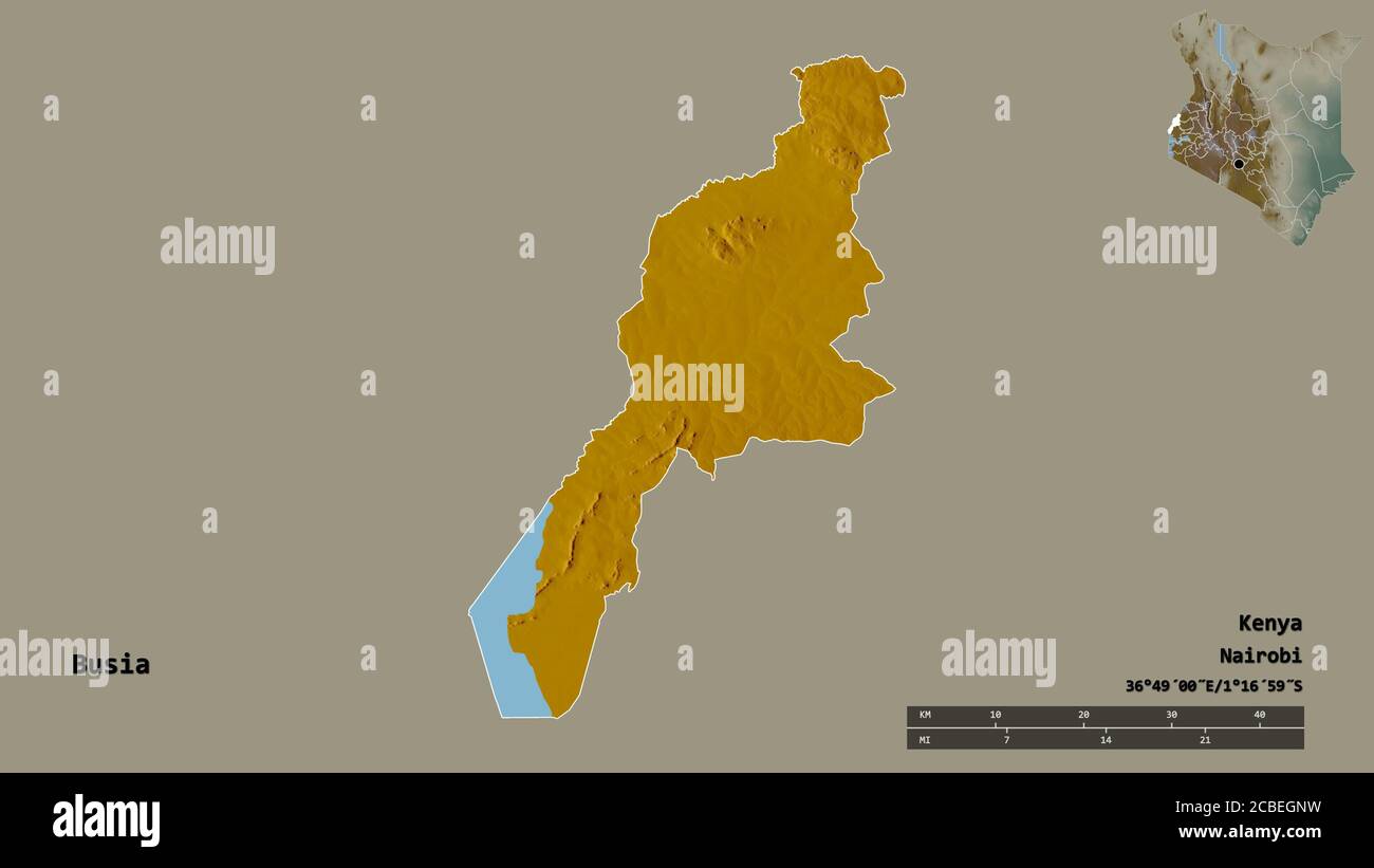 Shape of Busia, county of Kenya, with its capital isolated on solid ...