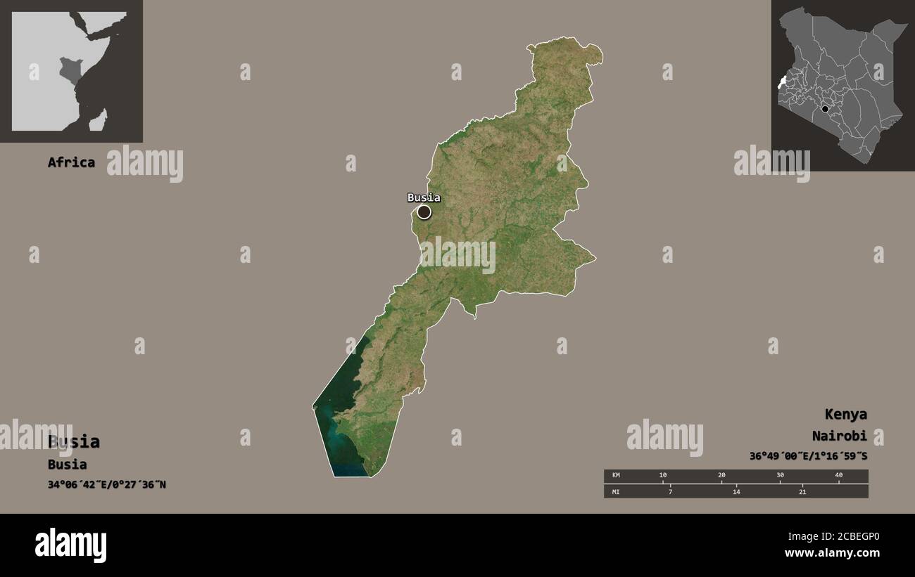 Shape of Busia, county of Kenya, and its capital. Distance scale ...