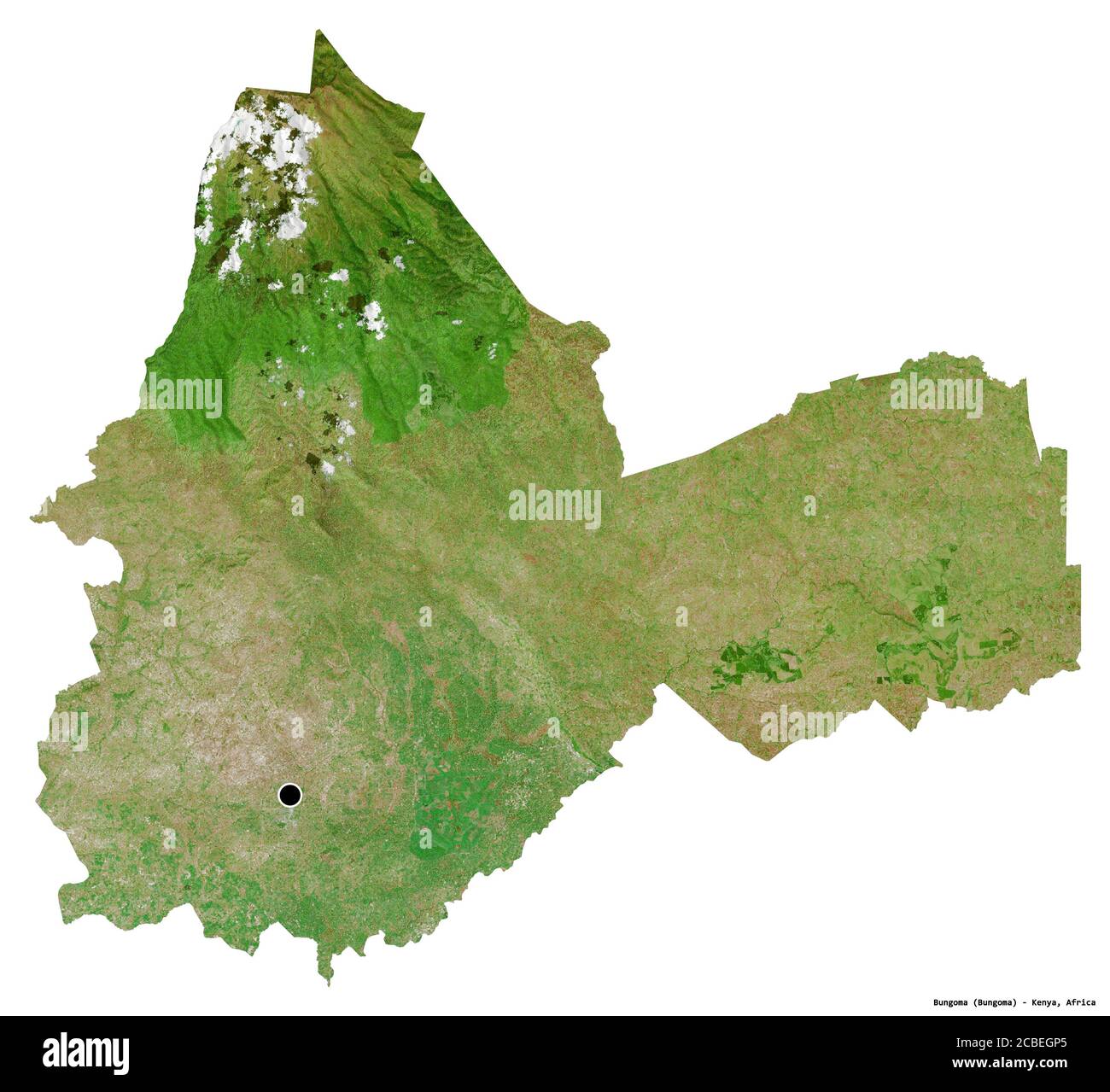 Shape of Bungoma, county of Kenya, with its capital isolated on white ...