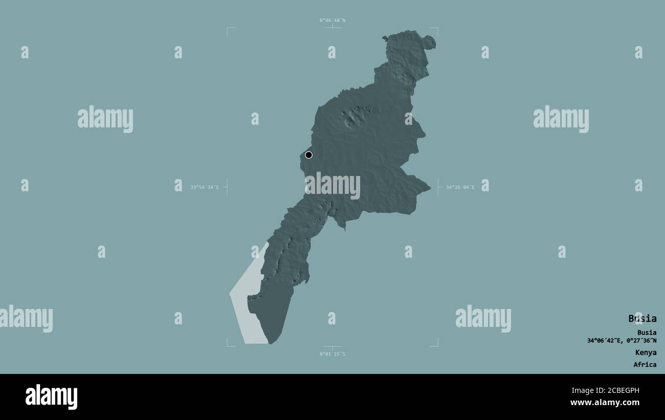 Area of Busia, county of Kenya, isolated on a solid background in a ...