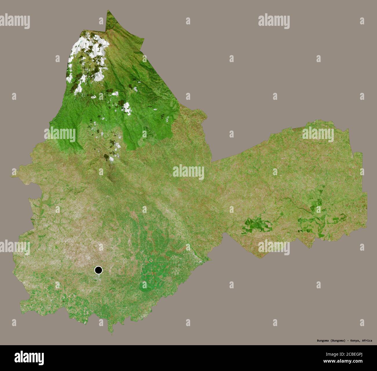 Shape of Bungoma, county of Kenya, with its capital isolated on a solid ...