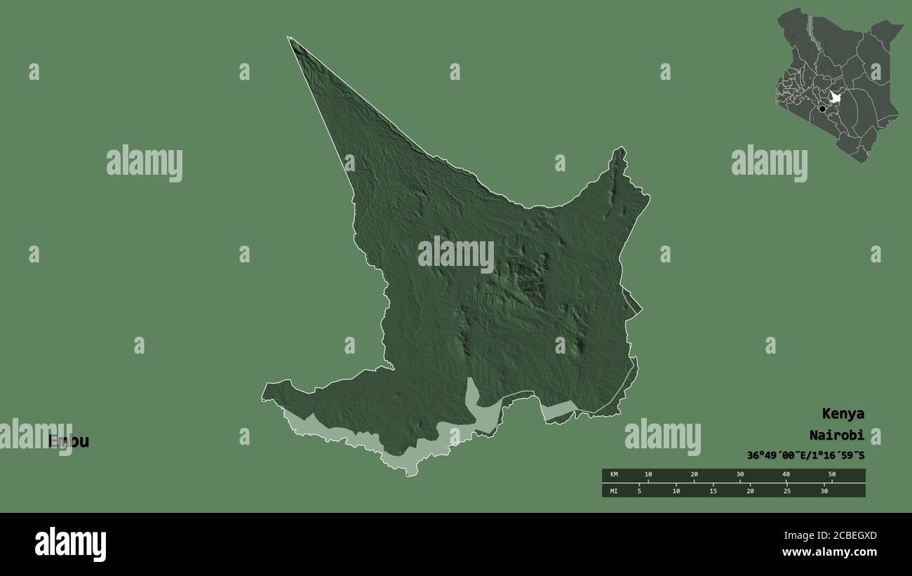 Shape of Embu, county of Kenya, with its capital isolated on solid ...