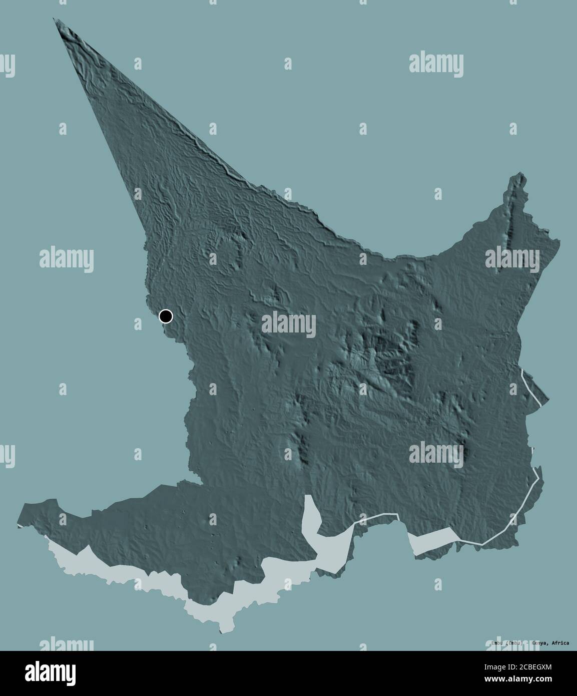 Shape of Embu, county of Kenya, with its capital isolated on a solid ...