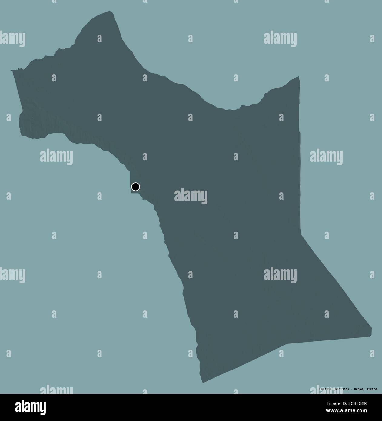 Shape of Garissa, county of Kenya, with its capital isolated on a solid ...