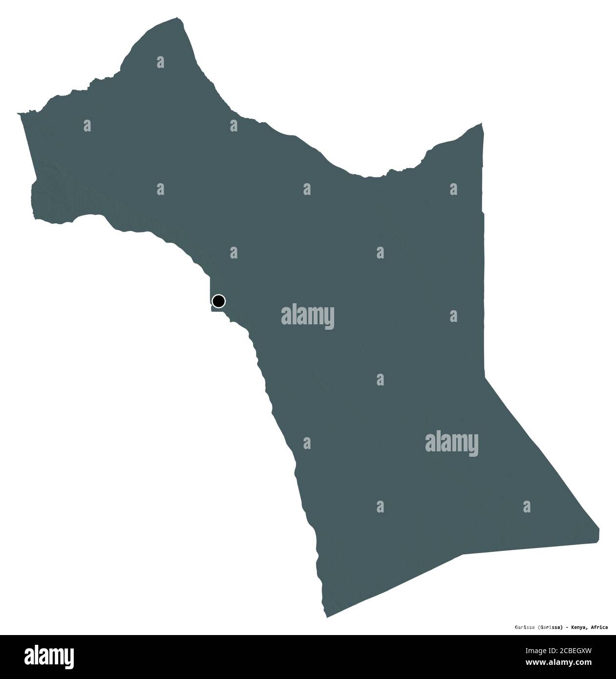 Shape of Garissa, county of Kenya, with its capital isolated on white ...