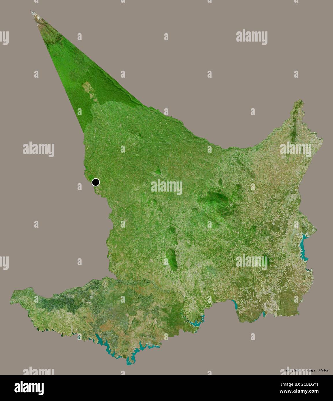 Shape of Embu, county of Kenya, with its capital isolated on a solid ...