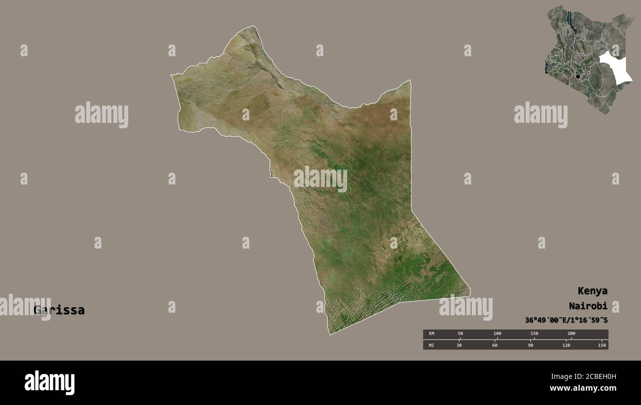 Shape of Garissa, county of Kenya, with its capital isolated on solid ...
