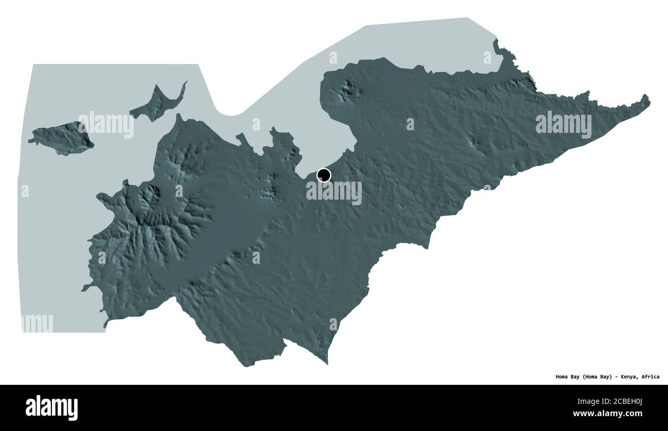 Shape of Homa Bay, county of Kenya, with its capital isolated on white ...