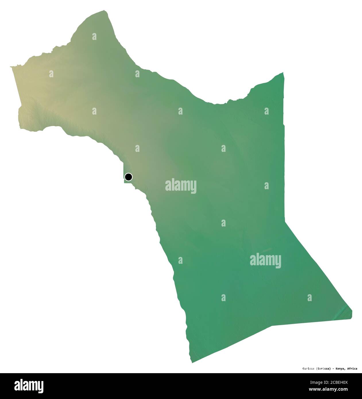 Shape of Garissa, county of Kenya, with its capital isolated on white ...