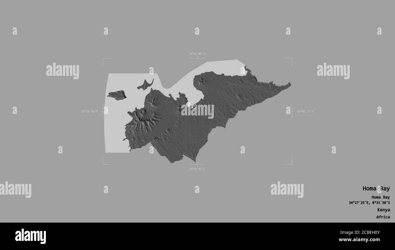 Area of Homa Bay, county of Kenya, isolated on a solid background in a ...