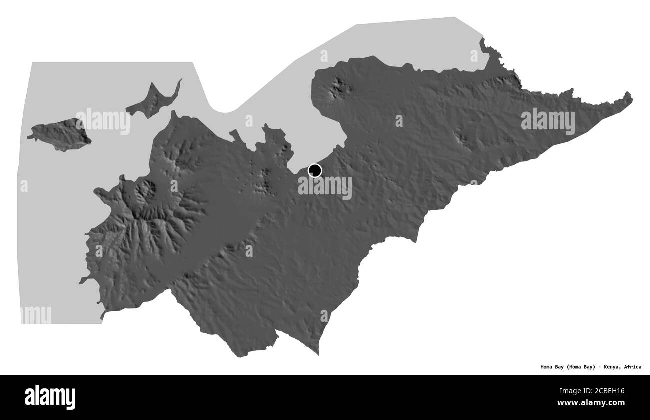 Shape of Homa Bay, county of Kenya, with its capital isolated on white ...