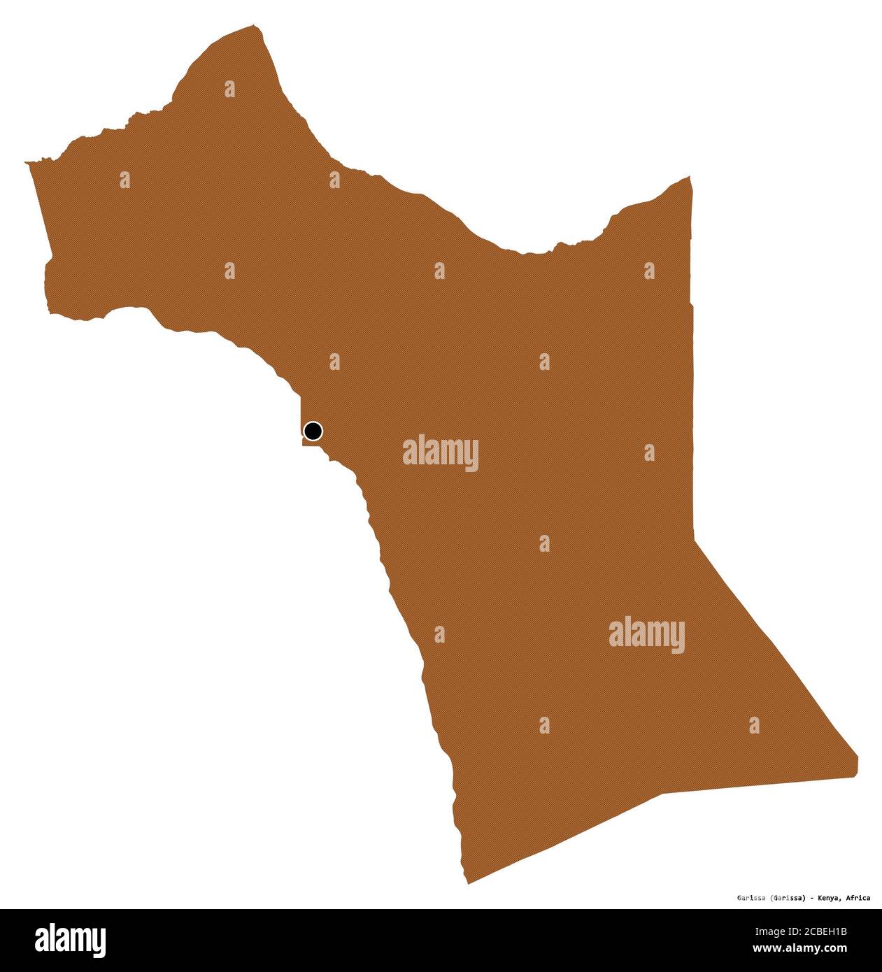 Shape of Garissa, county of Kenya, with its capital isolated on white ...