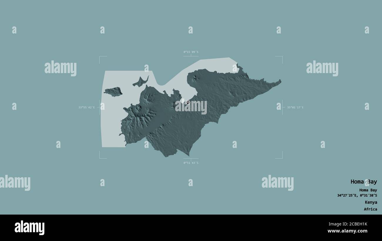 Area of Homa Bay, county of Kenya, isolated on a solid background in a ...