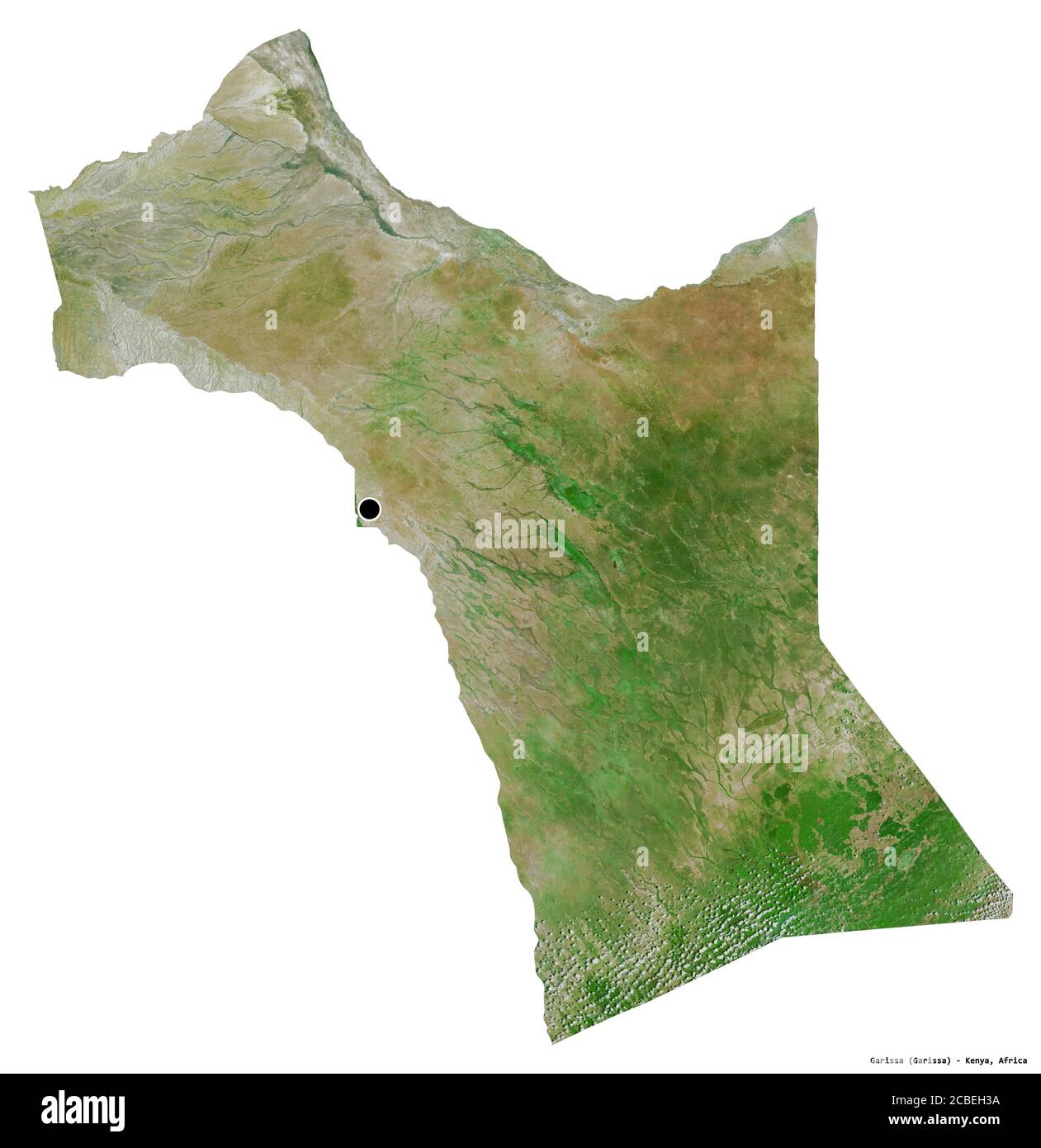 Shape of Garissa, county of Kenya, with its capital isolated on white ...