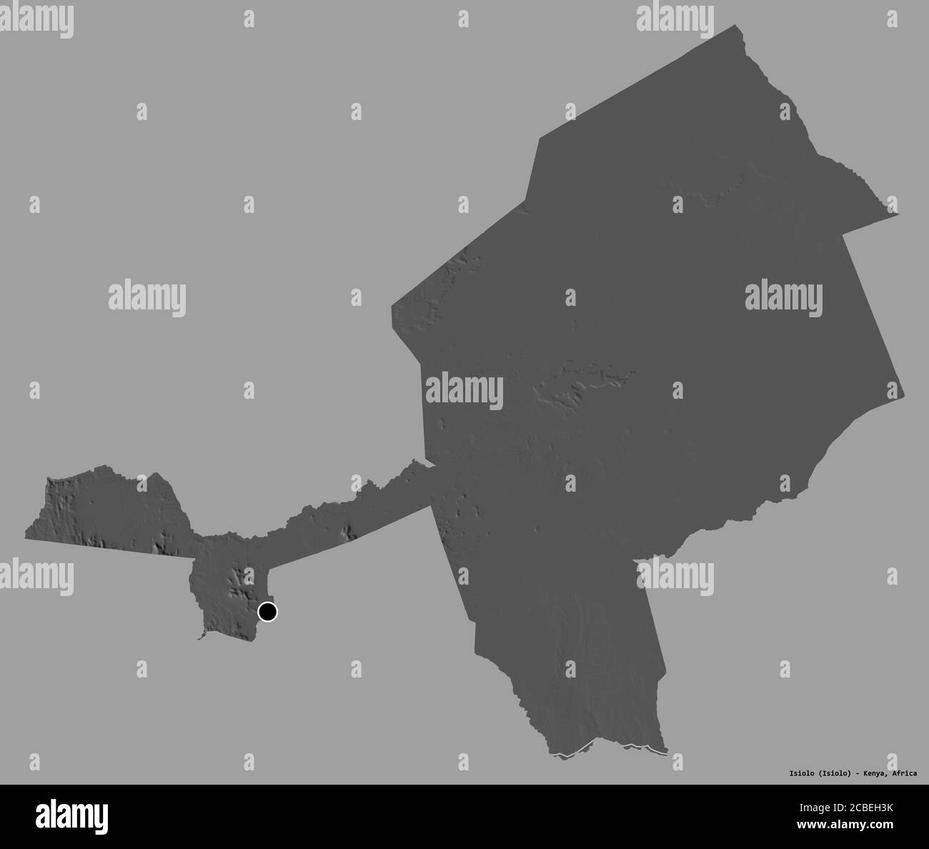 Shape of Isiolo, county of Kenya, with its capital isolated on a solid ...