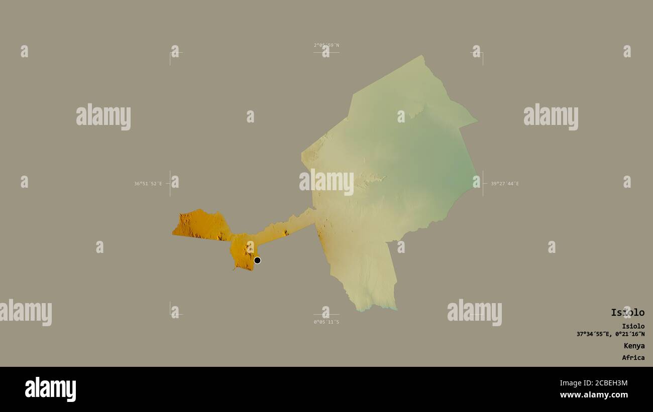 Area of Isiolo, county of Kenya, isolated on a solid background in a ...