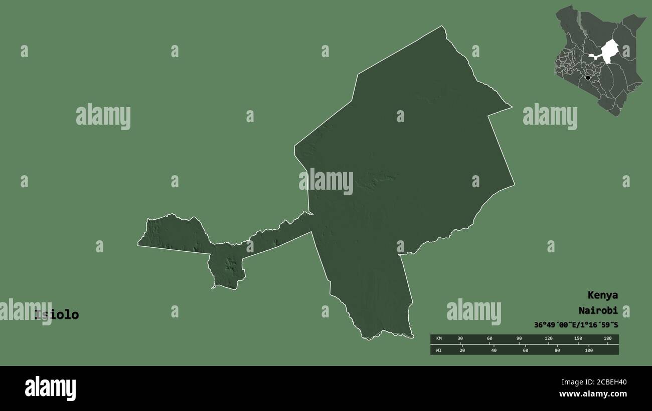 Shape of Isiolo, county of Kenya, with its capital isolated on solid ...