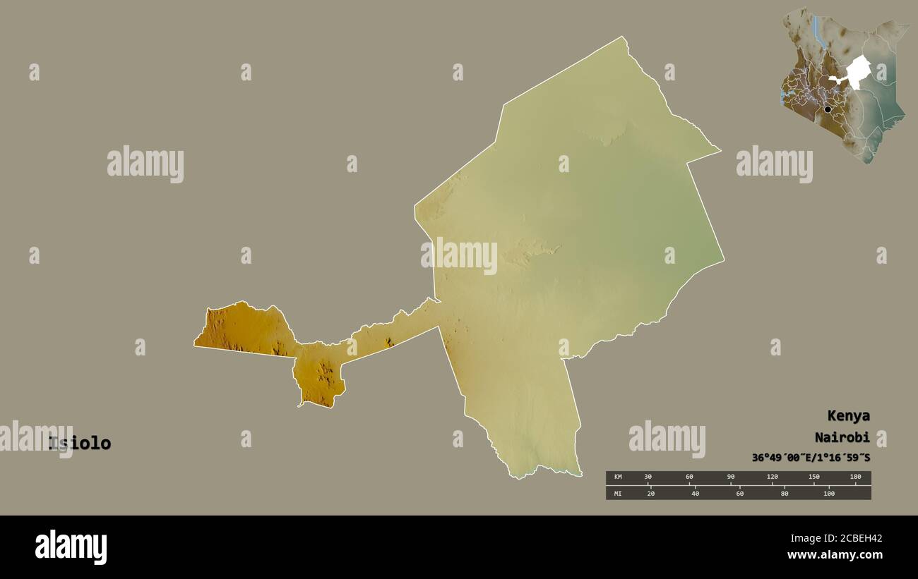 Shape of Isiolo, county of Kenya, with its capital isolated on solid ...