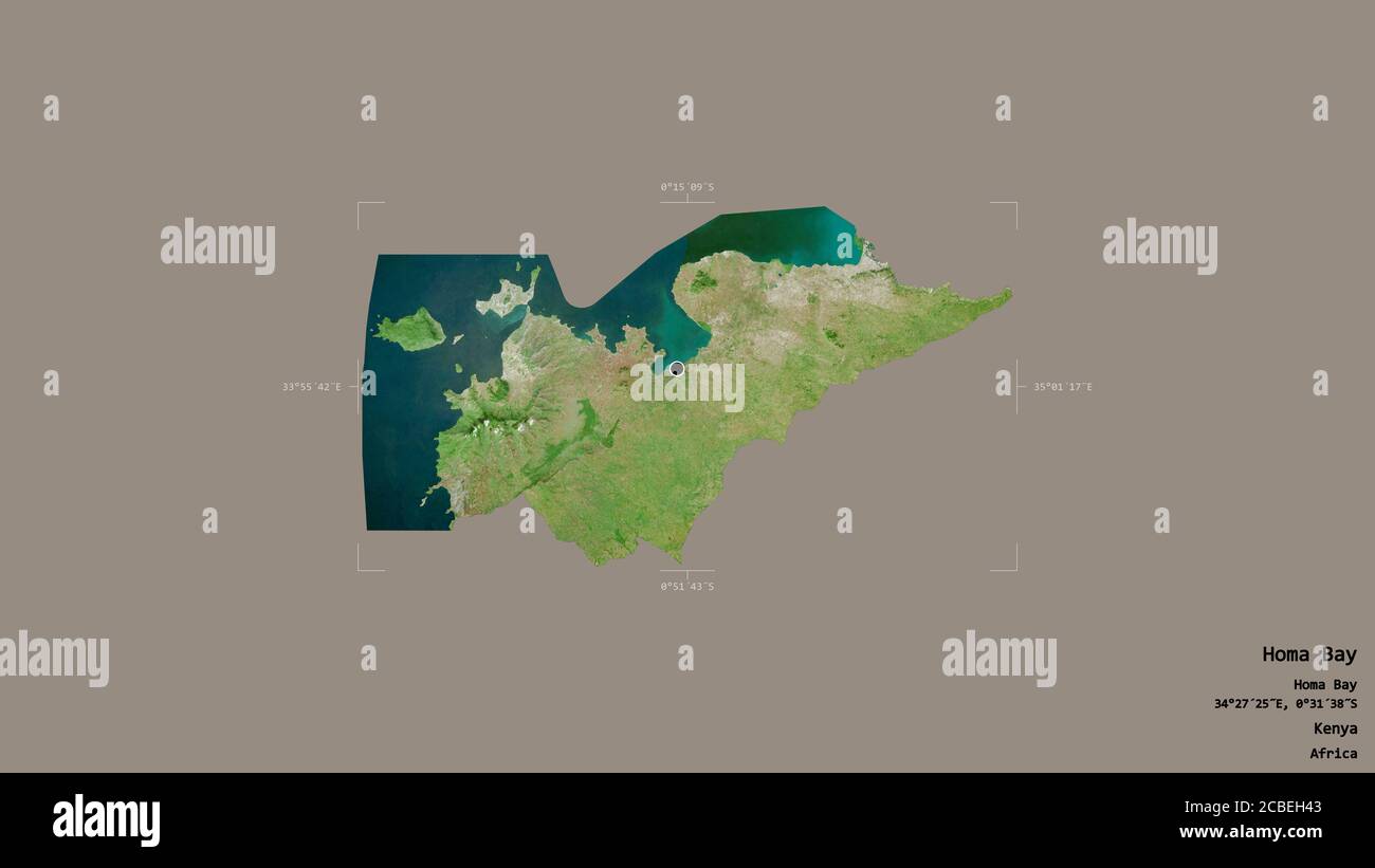 Area of Homa Bay, county of Kenya, isolated on a solid background in a ...