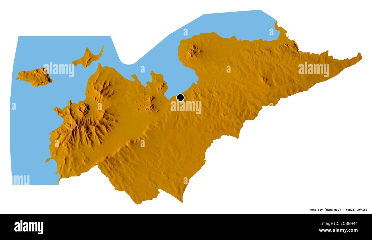 Shape of Homa Bay, county of Kenya, with its capital isolated on white ...